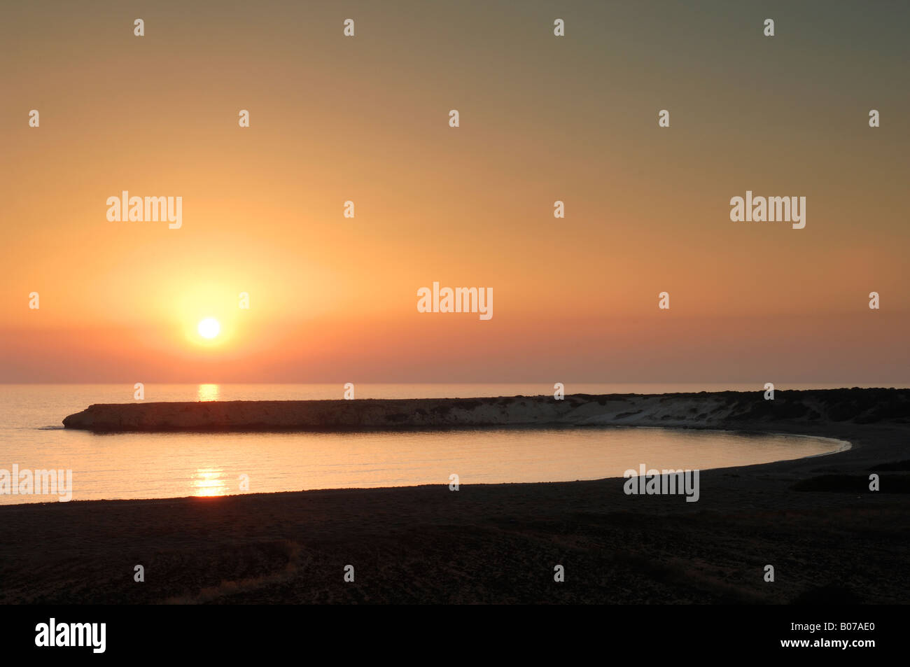 Sunset at the beach and headland at Lara, Akamas Nature Reserve, Paphos ...