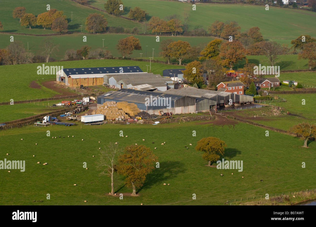 View over farmland from Cole's Tump a naturally formed mound on hill in ...