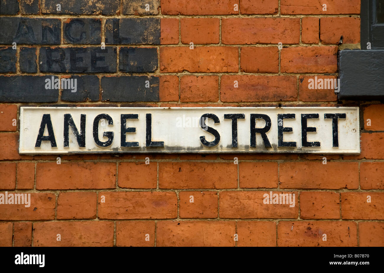 Angel Street road sign on a brick wall, England, UK, 2007 Stock Photo ...