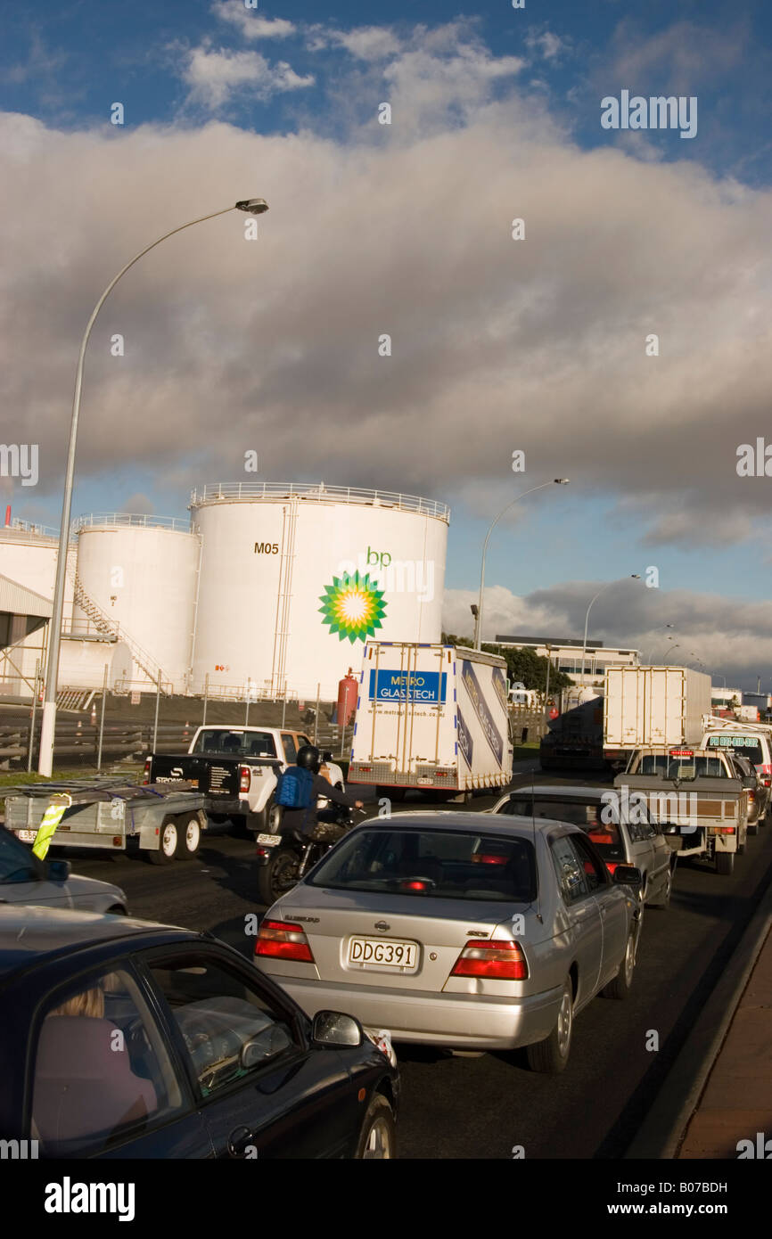 Traffic jam with BP logo in background Stock Photo - Alamy