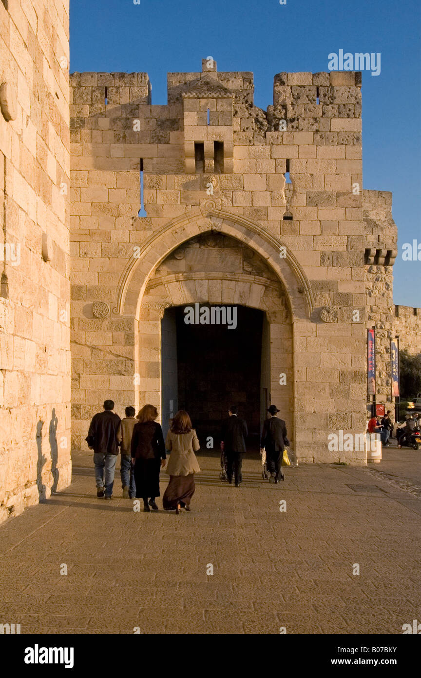 Ultra orthodox jew walk through Jaffa gate or Bab al-Khalil Old city ...