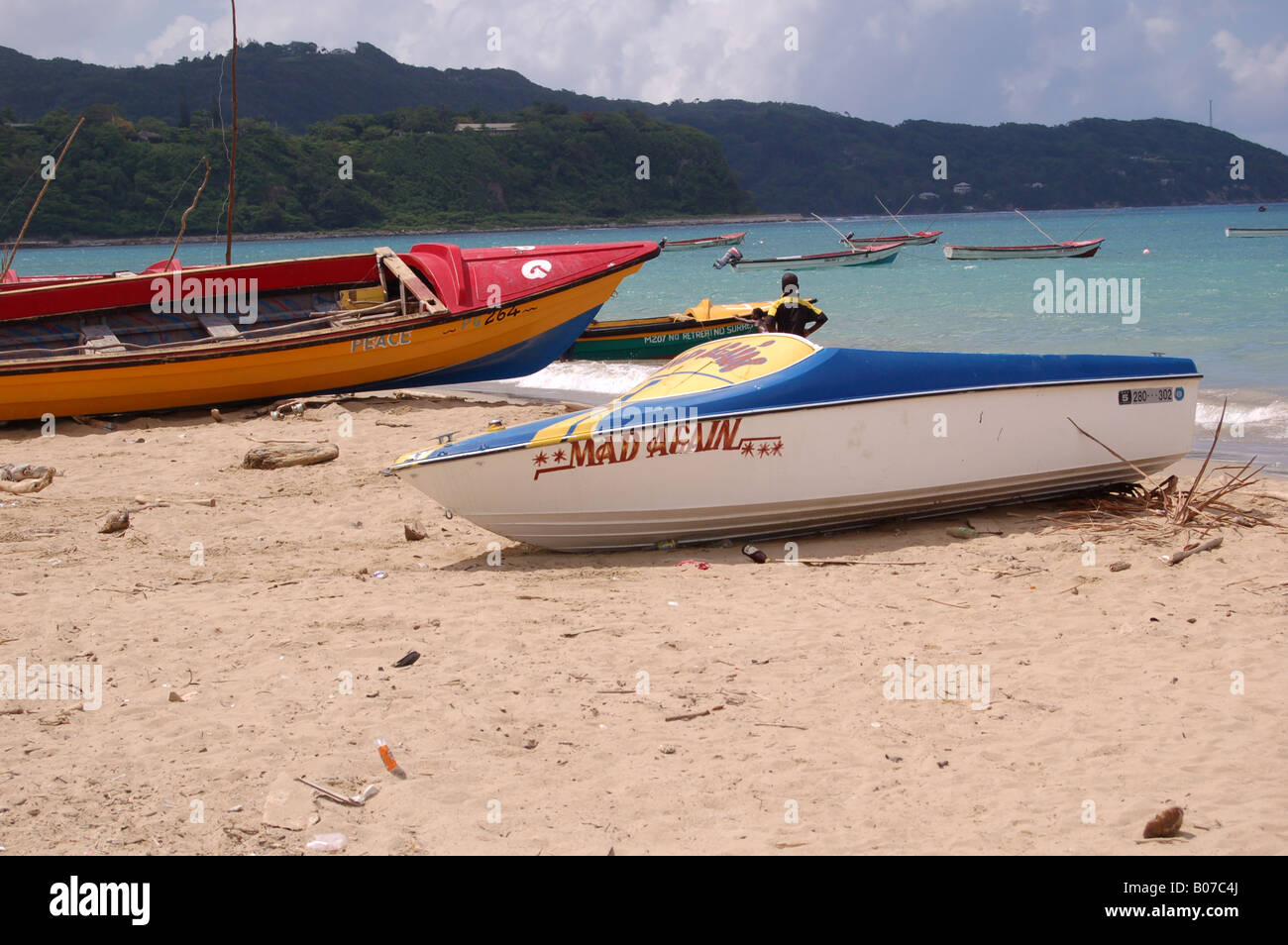 Fisher Men's boat on Pagee Beach, Port Maria, St. mary, Jamaica Stock ...