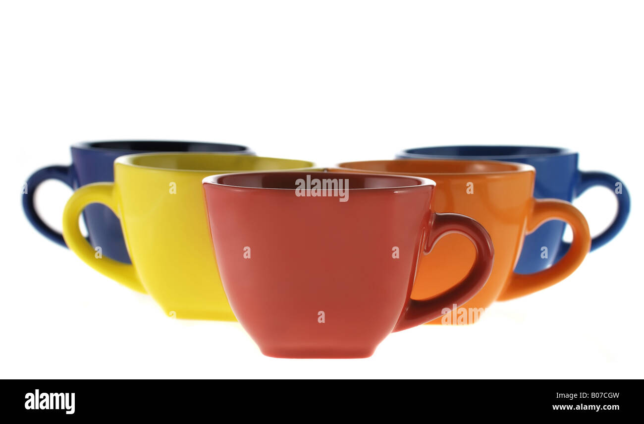 row color cups Ceramic service from color cups Stock Photo - Alamy