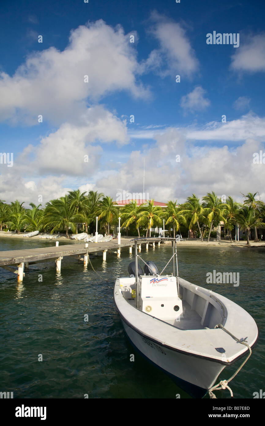 Belize, Placencia, Boat near, The Moorings jetty Stock Photo - Alamy
