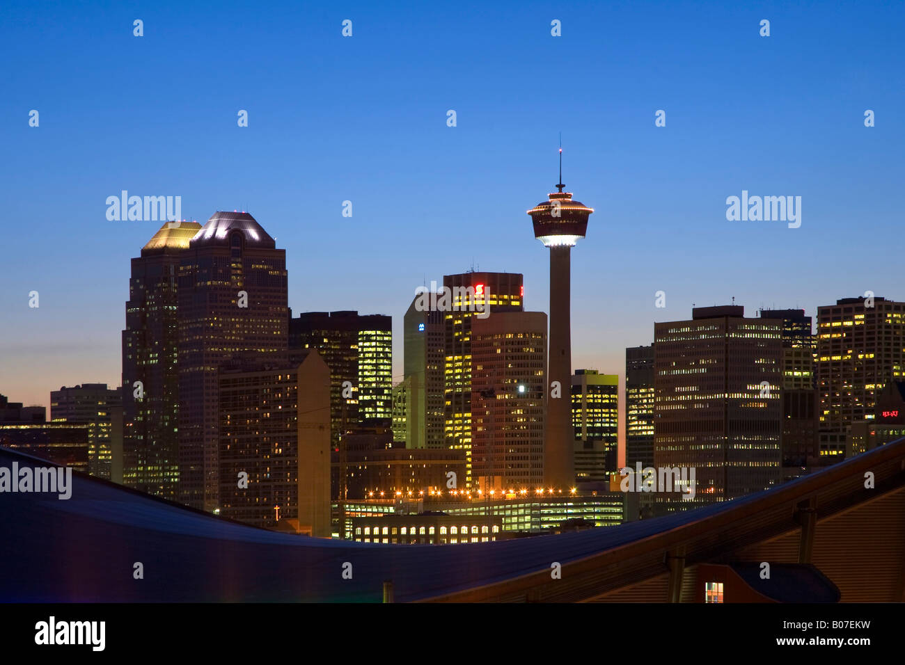 Skyline of downtown Calgary at Dusk and Saddledome, Calgary, Alberta ...