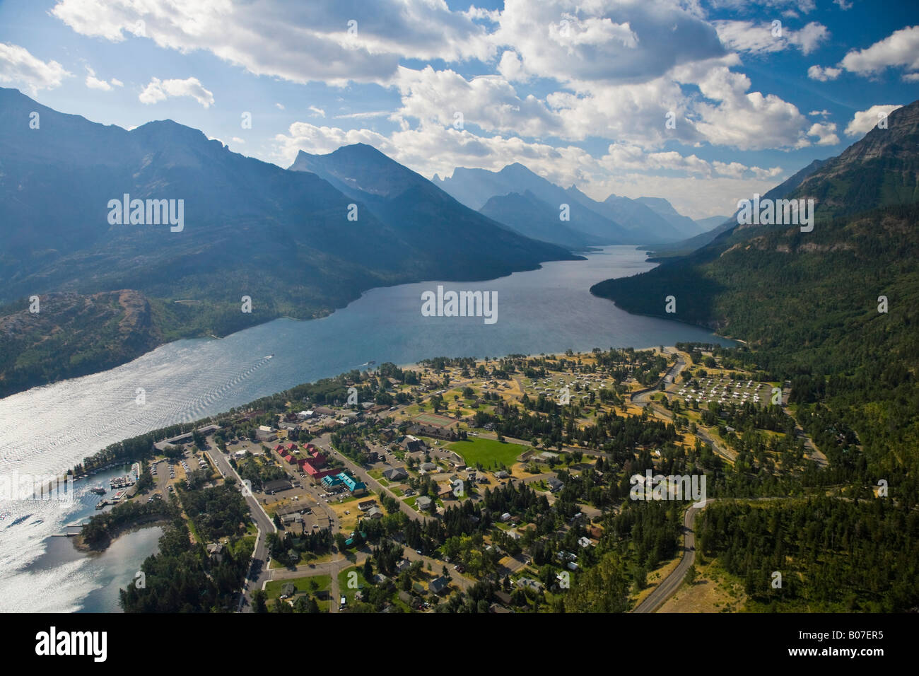 Waterton Town and Lake, Waterton Lakes National Park, Alberta, Canada ...
