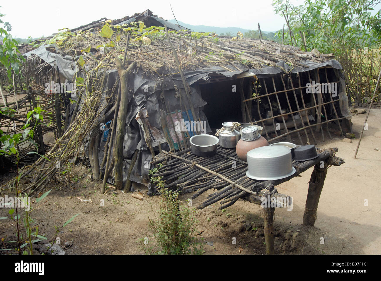Typical utensils outside for drying. Katkari tribe Stock Photo - Alamy