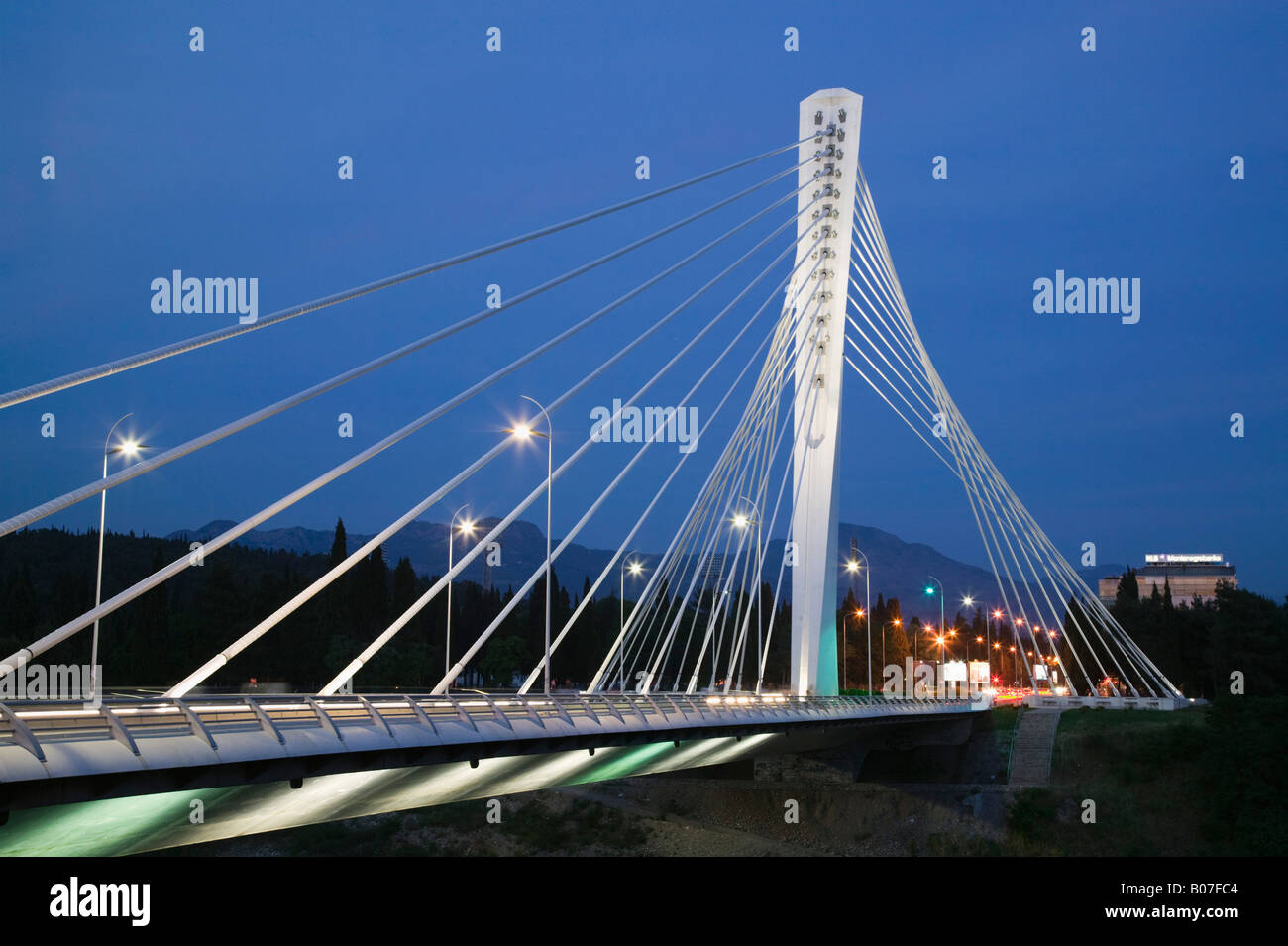 Montenegro, Podgorica, The Millenium Bridge across the Moraca River ...
