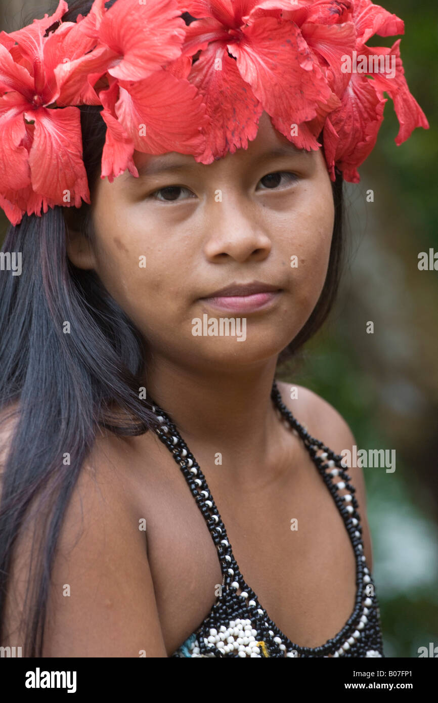 Panama, Chagres River, Embera Village, Embera woman Stock Photo - Alamy