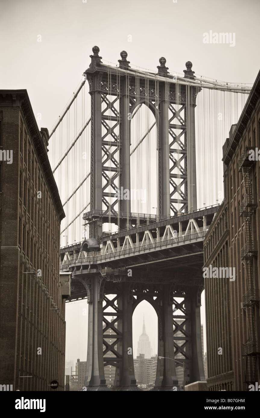 USA, New York City, Manhattan Bridge & Empire State Building Stock ...
