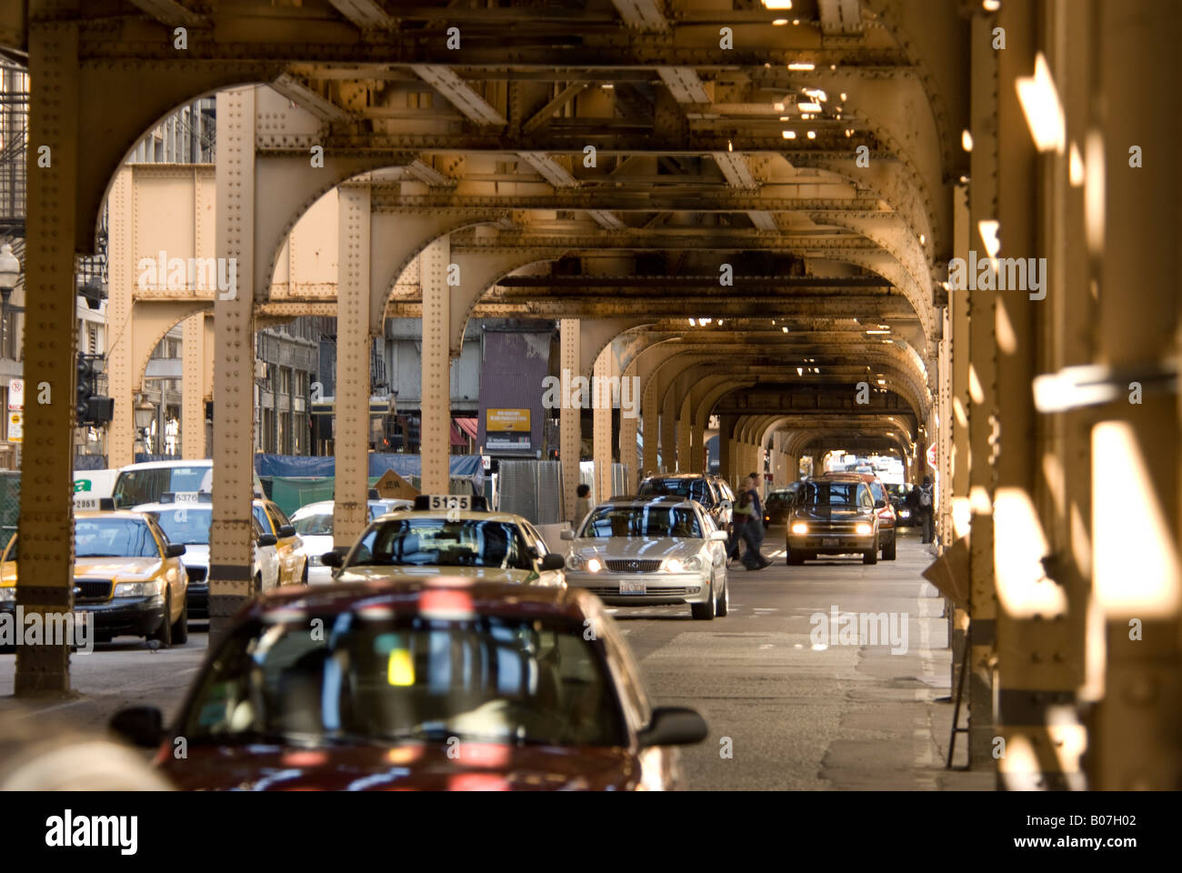 Illinois, Chicago, beneath El train tracks Stock Photo - Alamy