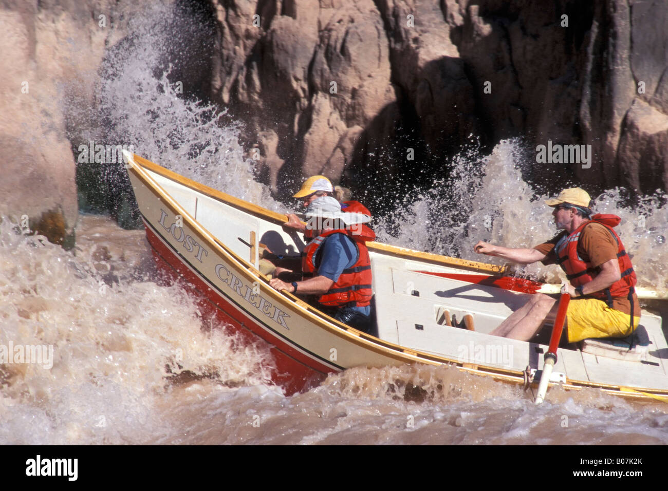 Dory plows through Granite Rapid, Grand Canyon National Park, Arizona ...
