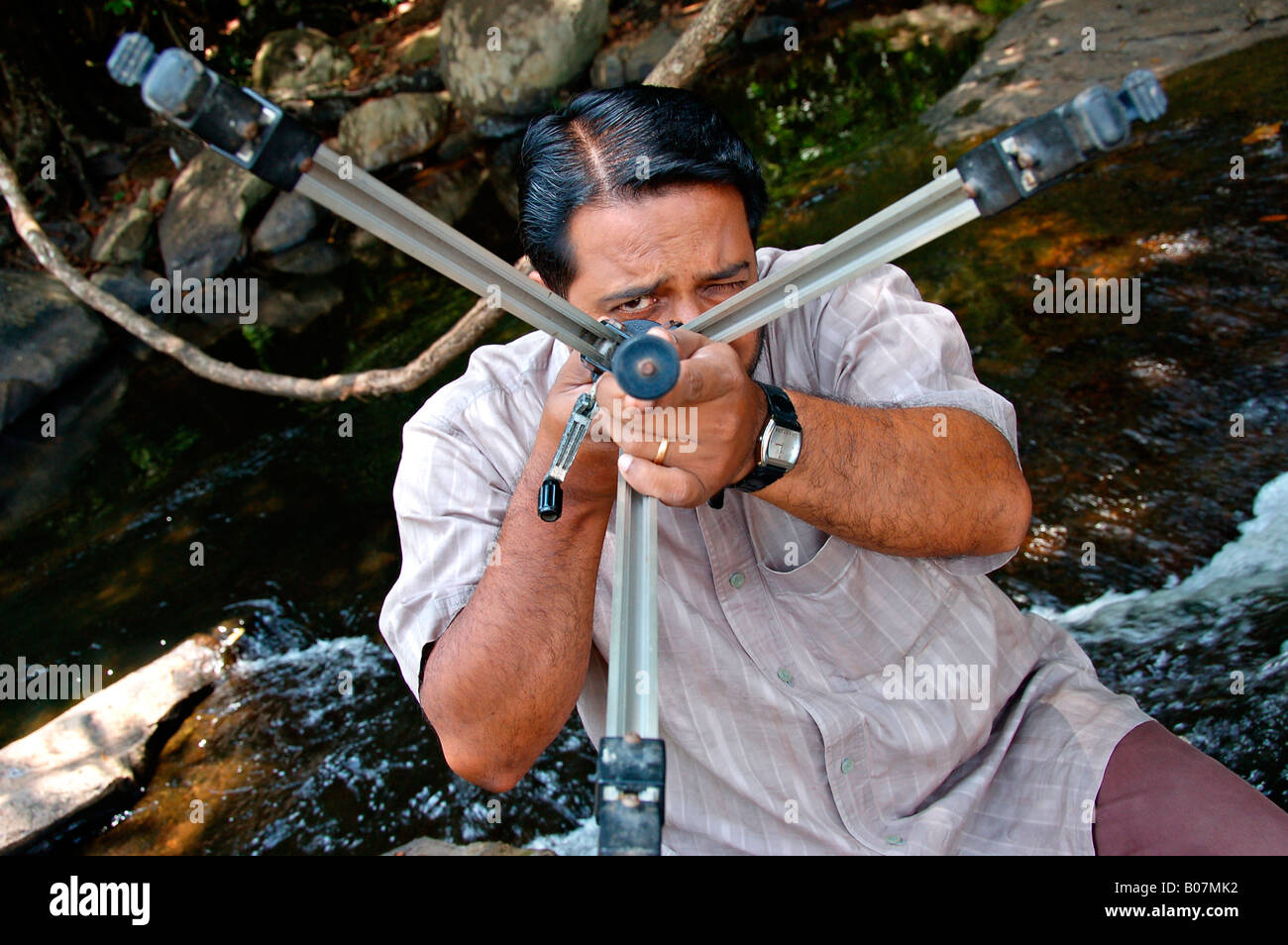 Trainee photographer. First lesson in aiming and shooting using a ...