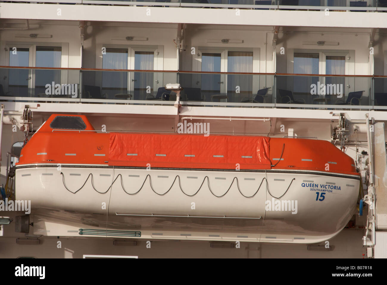 Queen Victoria 2 cruise ship life boat and cabins Stock Photo - Alamy