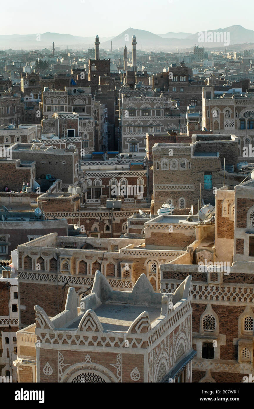 The Old Town of Yemen's capital city Sana'a, early morning light on ...