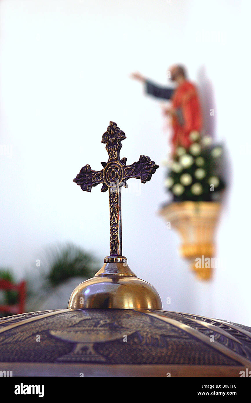 Christian cross in catholic chapel Stock Photo - Alamy