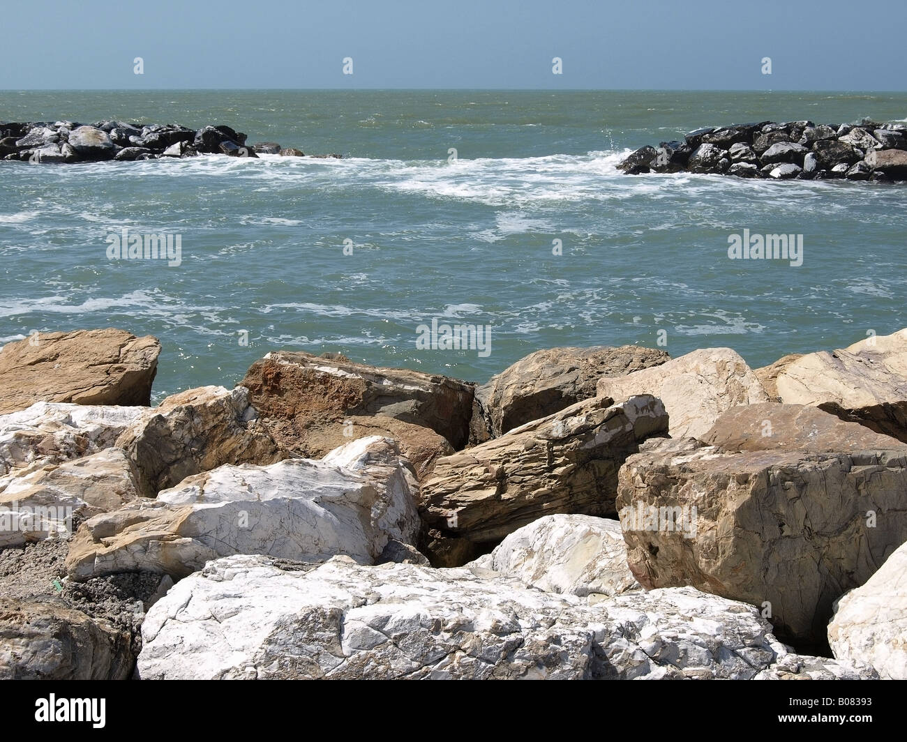 Rock Armour Sea Defences Mediterannean Sea Marina di Pisa Tuscany Italy ...