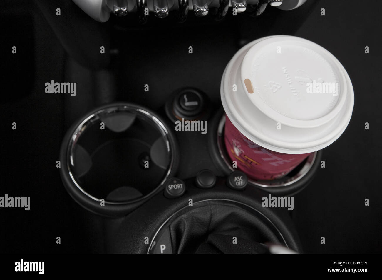 2008 Mini Cooper S in Yellow - Cup Holder with Prop Stock Photo - Alamy