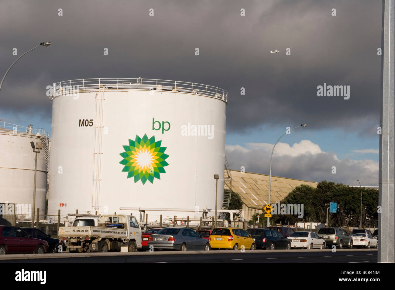 Traffic jam with BP logo in background Stock Photo - Alamy