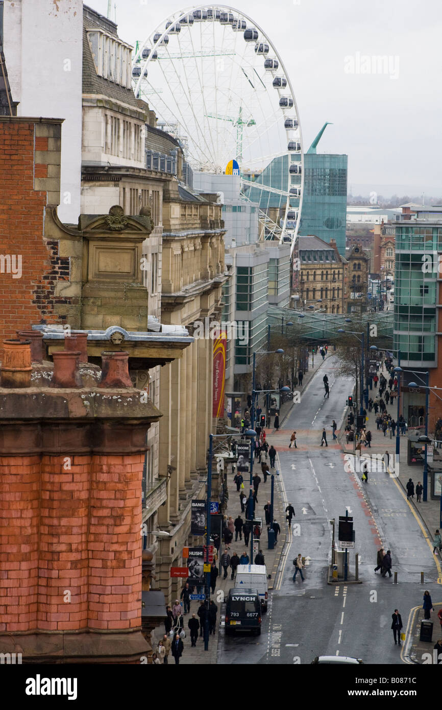 Cross Street Manchester with the Manchester Wheel in the background ...