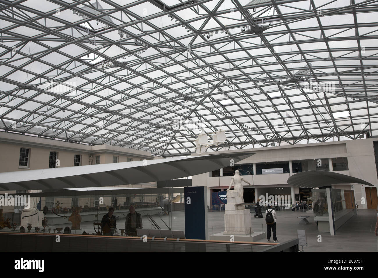 Interior glass roof over courtyard National Maritime museum, Greenwich ...