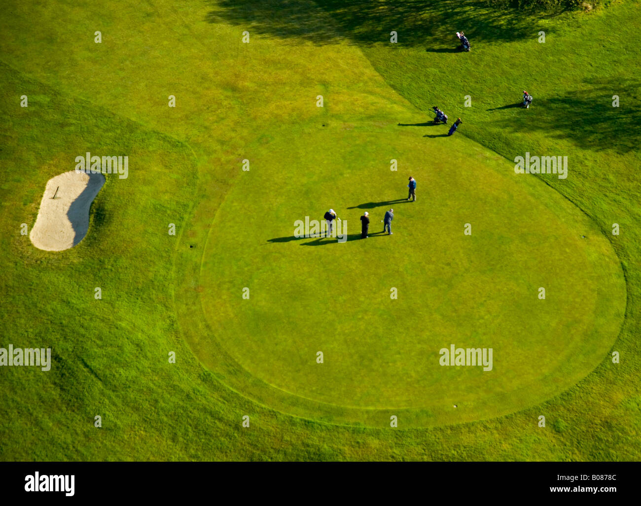 aerial view of golf players on the putting green Stock Photo - Alamy