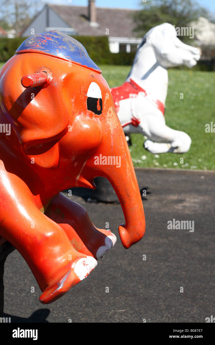Playground elephant and horse ride toy equipment in young childrens ...