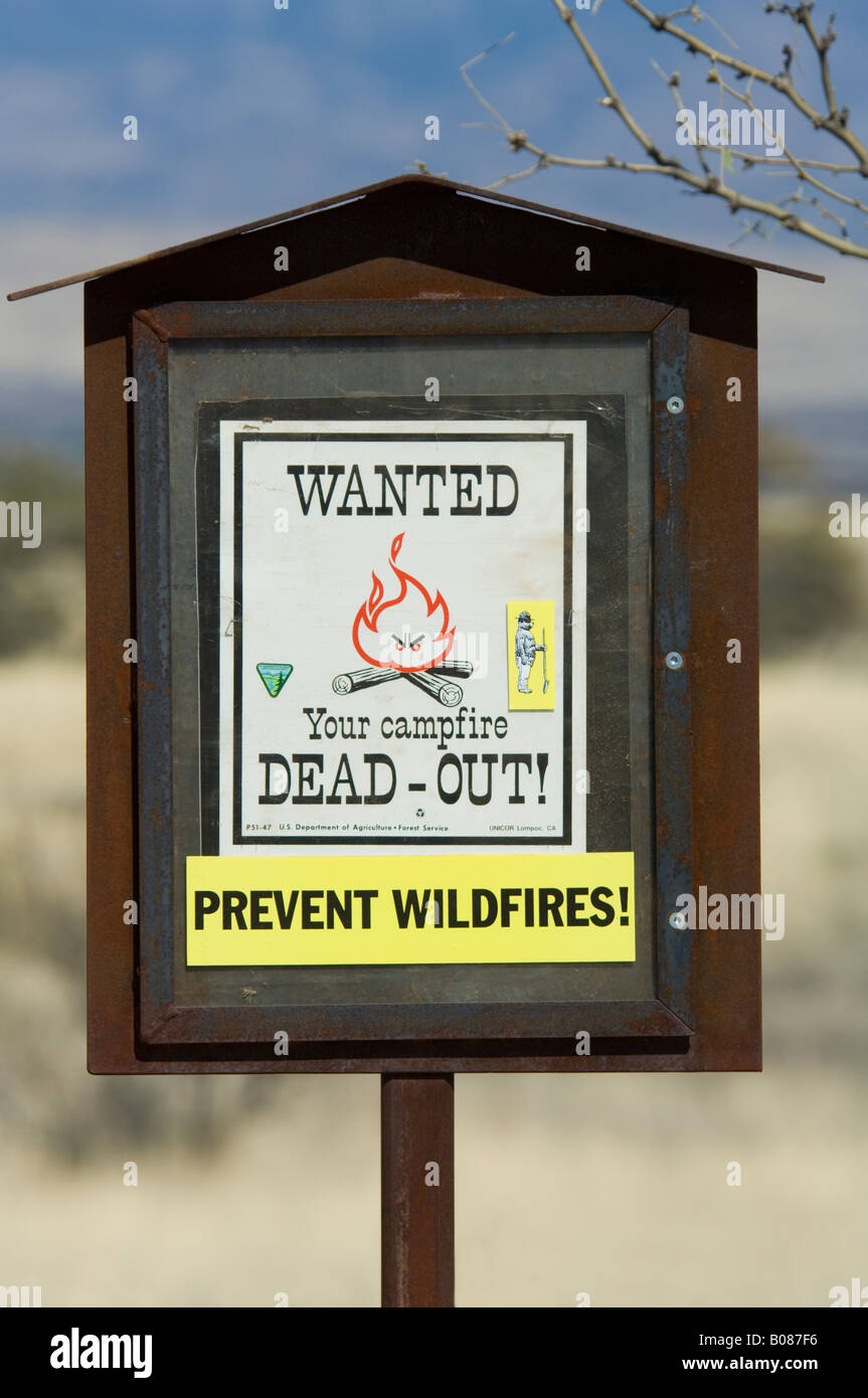 Campfire caution sign Empire Ranch Patagonia Arizona USA Stock Photo ...