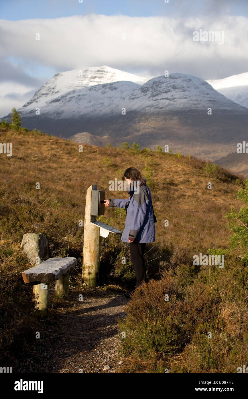 Visitor at Beinn Eighe NNR with Slioch behind, Kinlochewe, Scotland ...