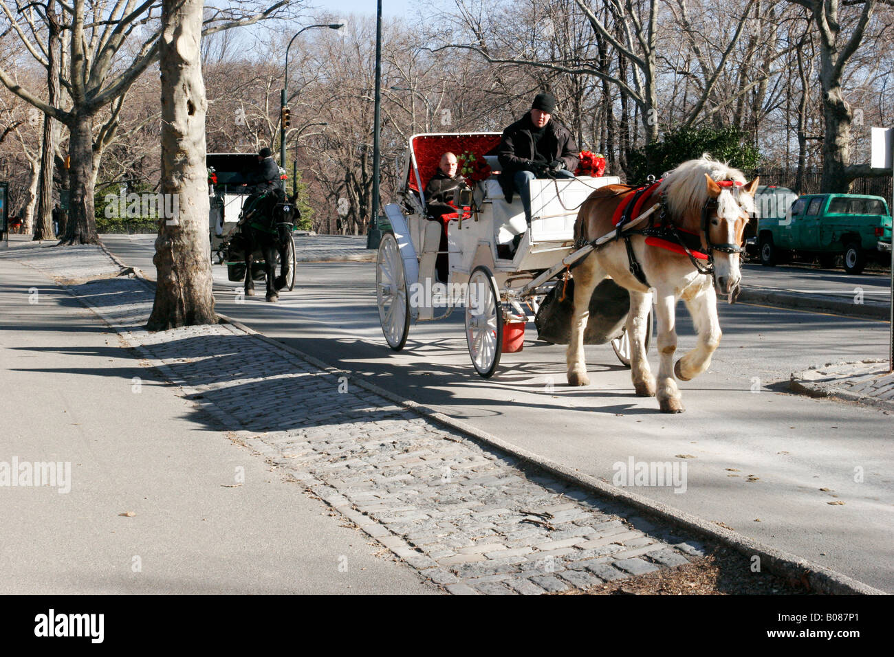 Horse drawn carriages in Central Park, New York City, United States of ...