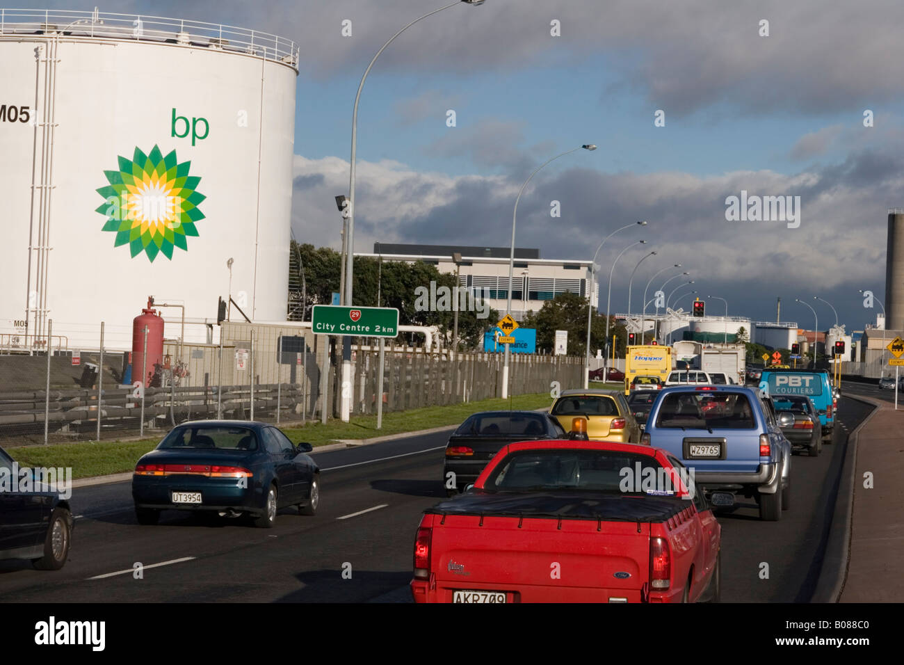Traffic jam with BP logo in background Stock Photo - Alamy