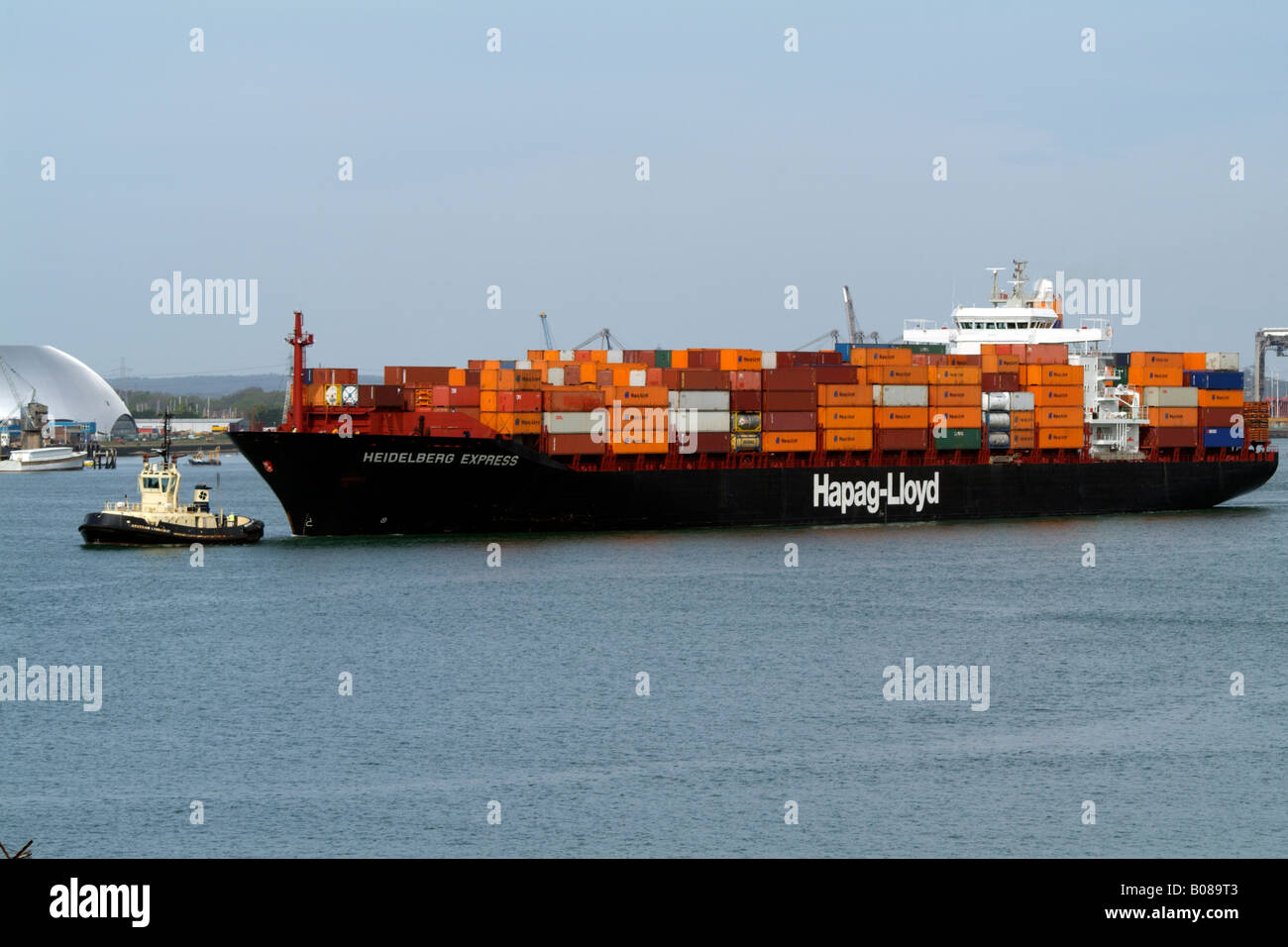 Hapag Lloyd Company Container Carrier Ship the Heidelberg Express underway on Southampton Water ...