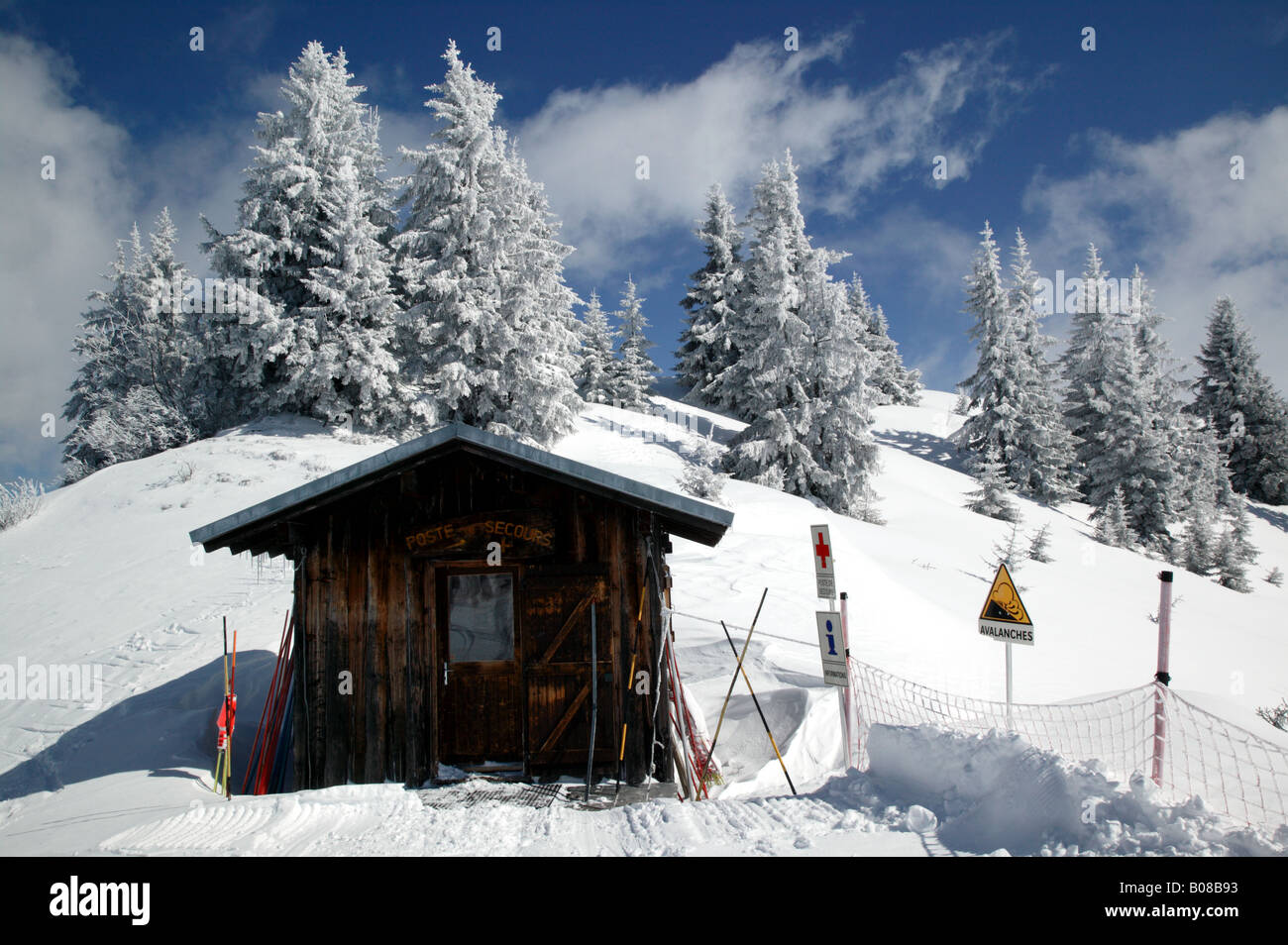 First Aid Hut at the top of Le Ranfoilly Ski lift, in the picturesque ...