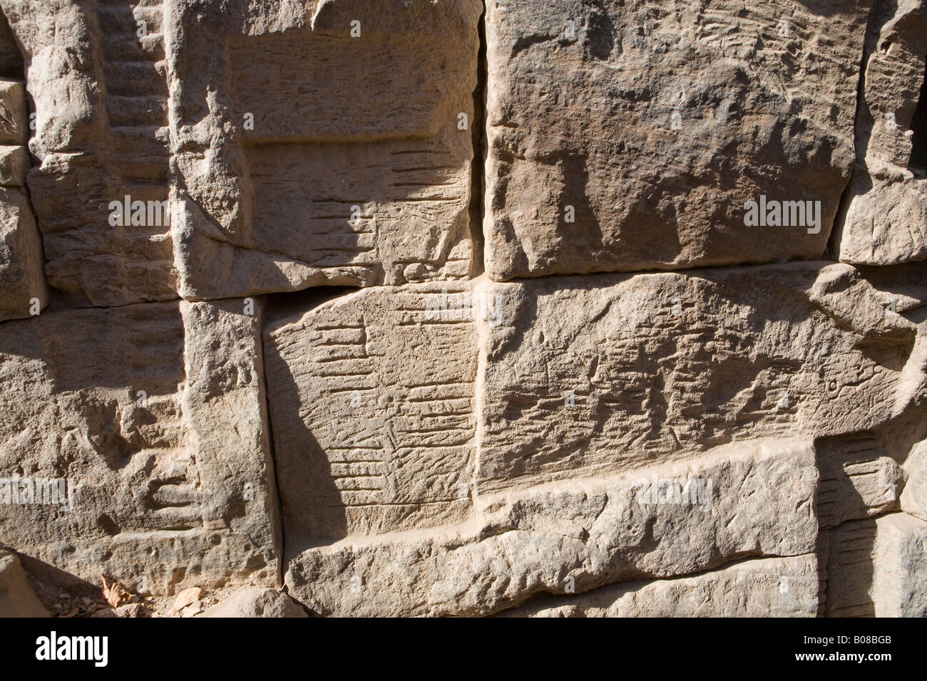View of river height markers at bottom of the Nilometer, Elephantine ...