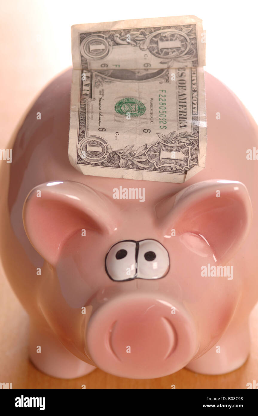 a piggy bank and some US dollars Stock Photo - Alamy