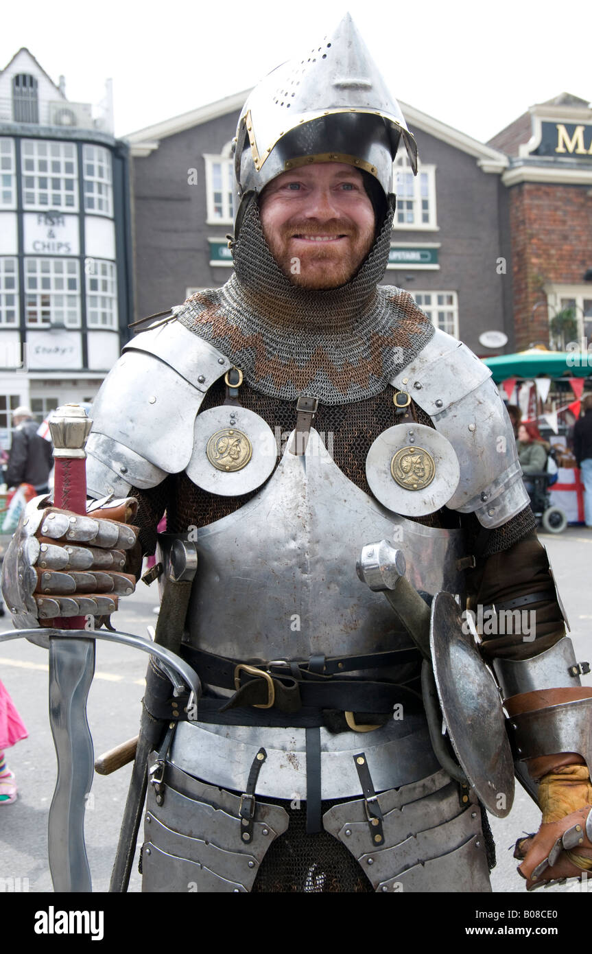 England Salisbury man dressed as knight taking part in the St Georges ...
