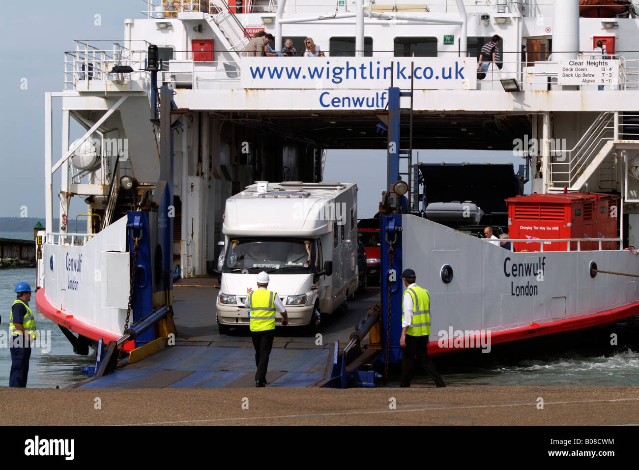 Wightlink Company RoRo Ferry Cenwulf Vehicles unload a Motorhome in ...