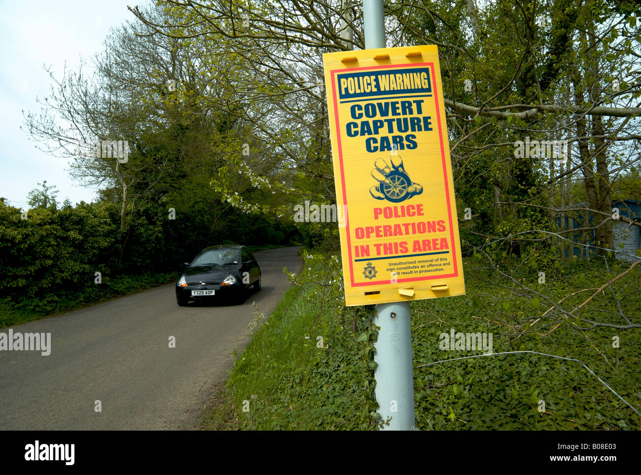 Police warning sign on a country road in Somerset UK Stock Photo - Alamy