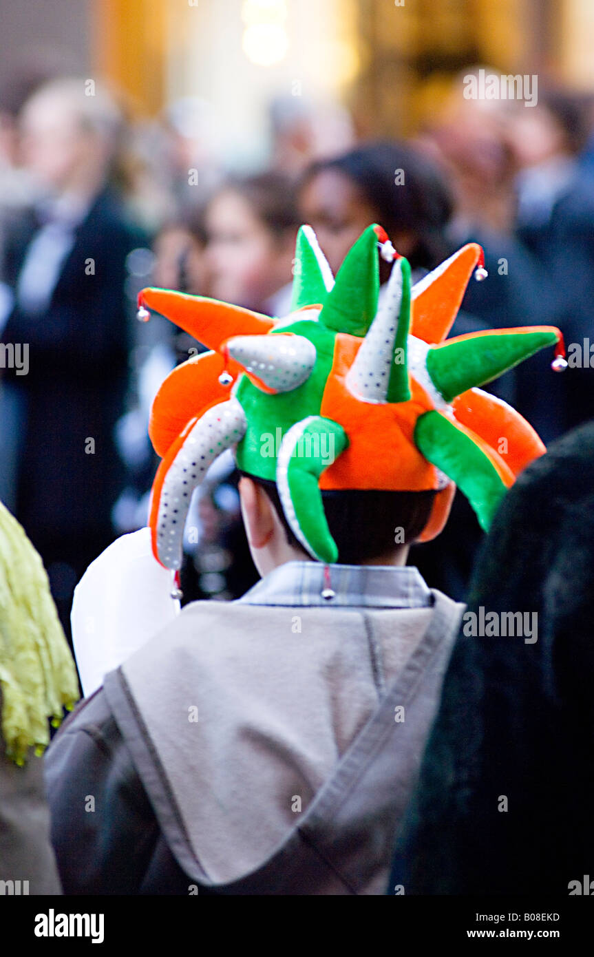 Back of child wearing jester hat Stock Photo - Alamy