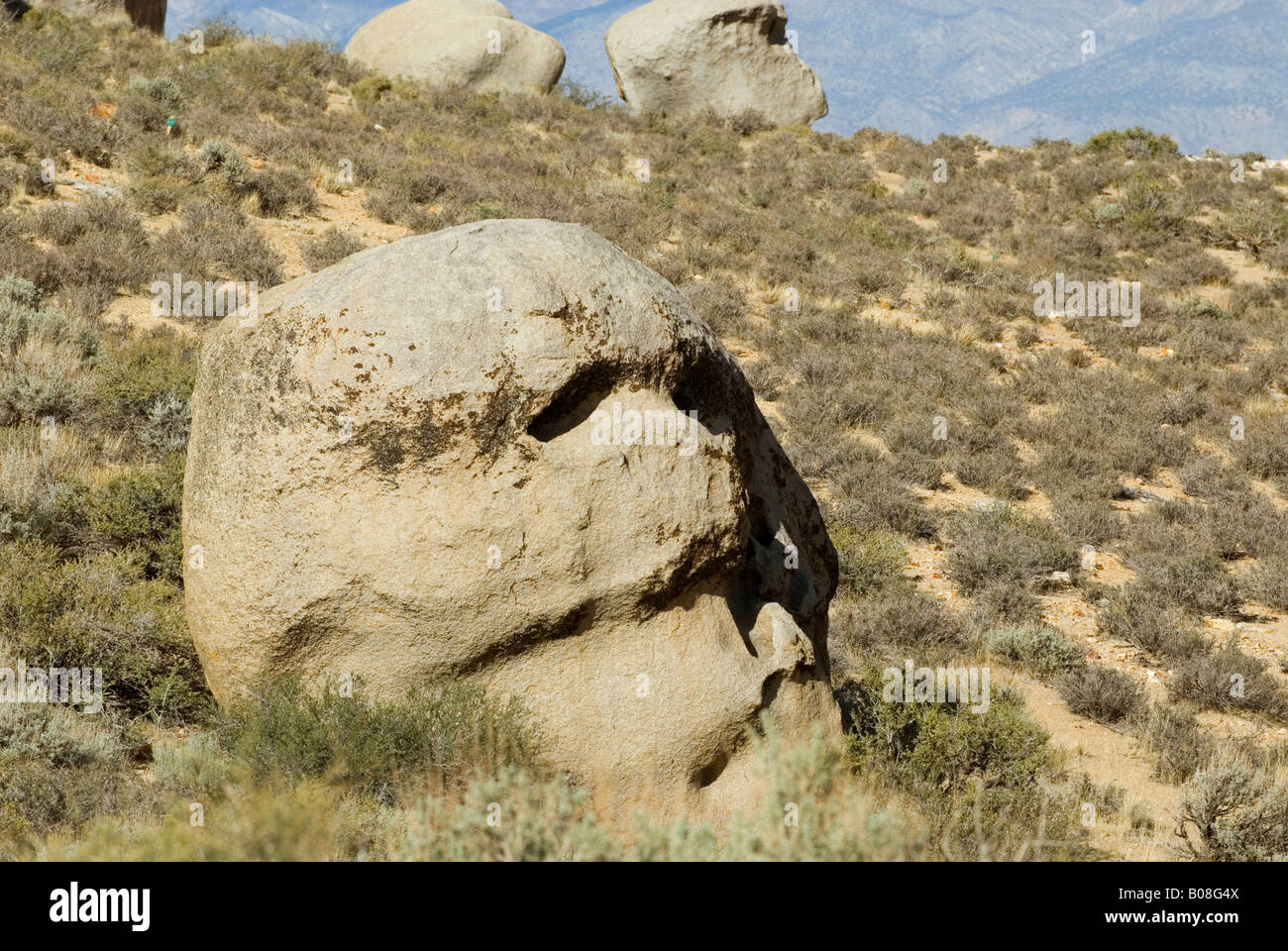 Rock formation in the shape of a skull in the Buttermilk region of the ...