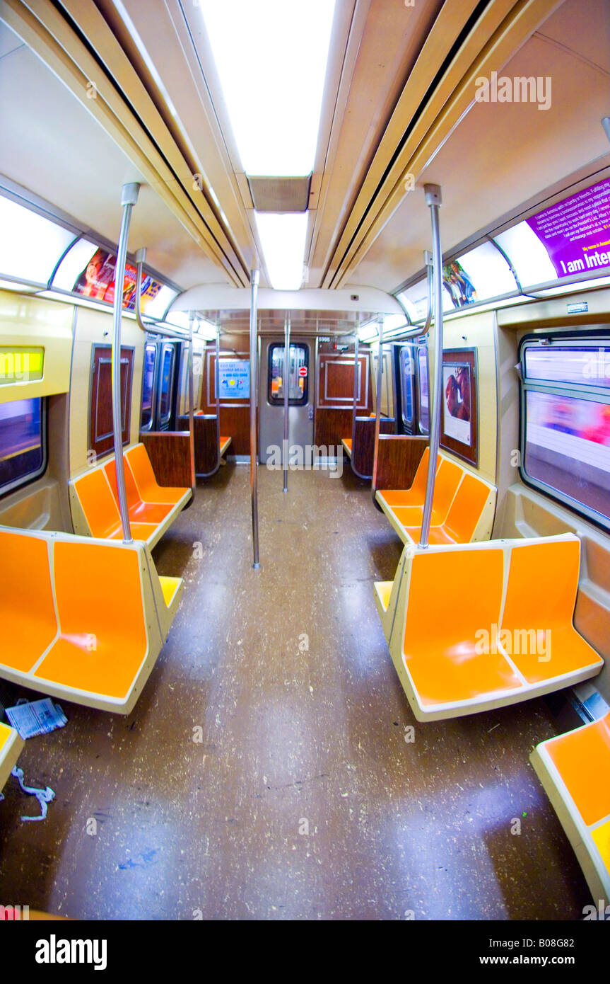 New York City subway car interior Stock Photo - Alamy