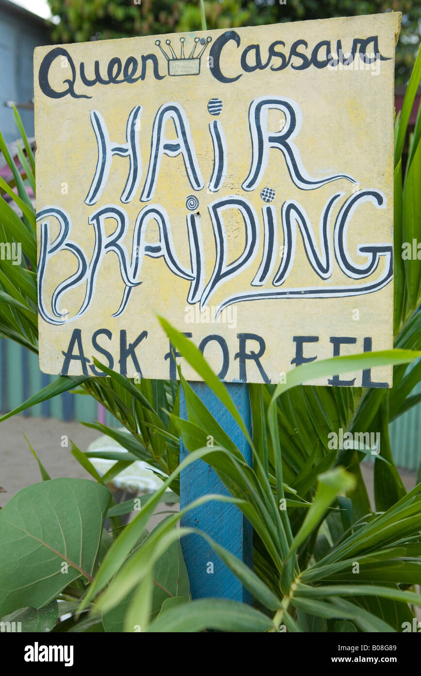 Hair braiding sign, Hopkins, Stann Creek District, Belize, Central ...