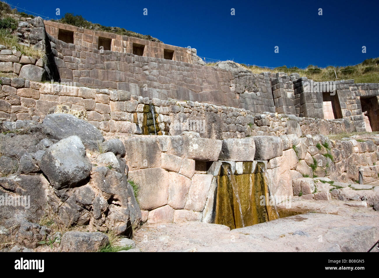 South America - Peru. Fountains and stone bath at ruin site of Tambo ...