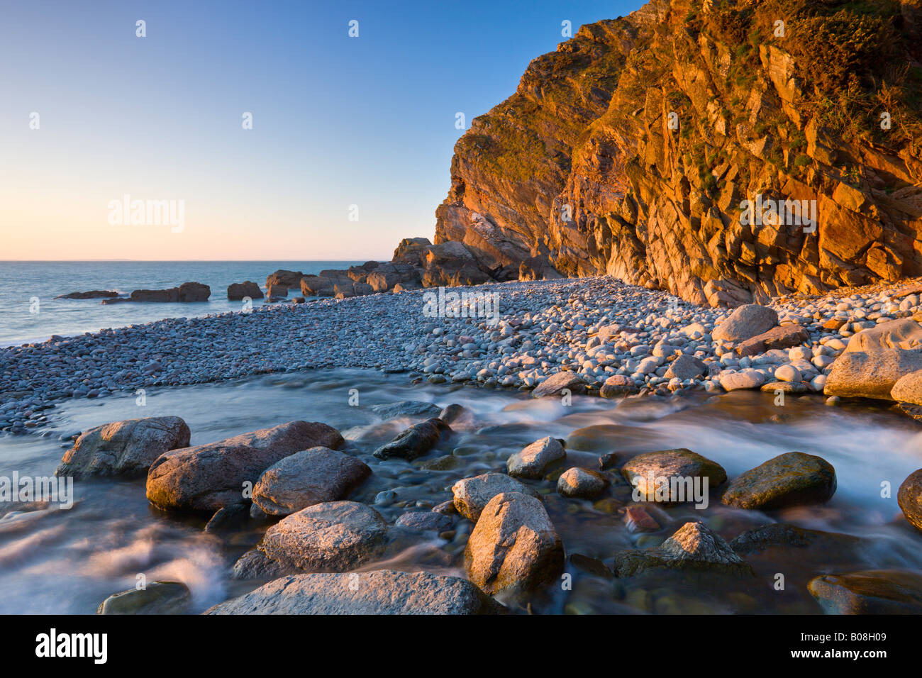 River Heddon flows out to the sea at Heddons Mouth Exmoor National Park ...