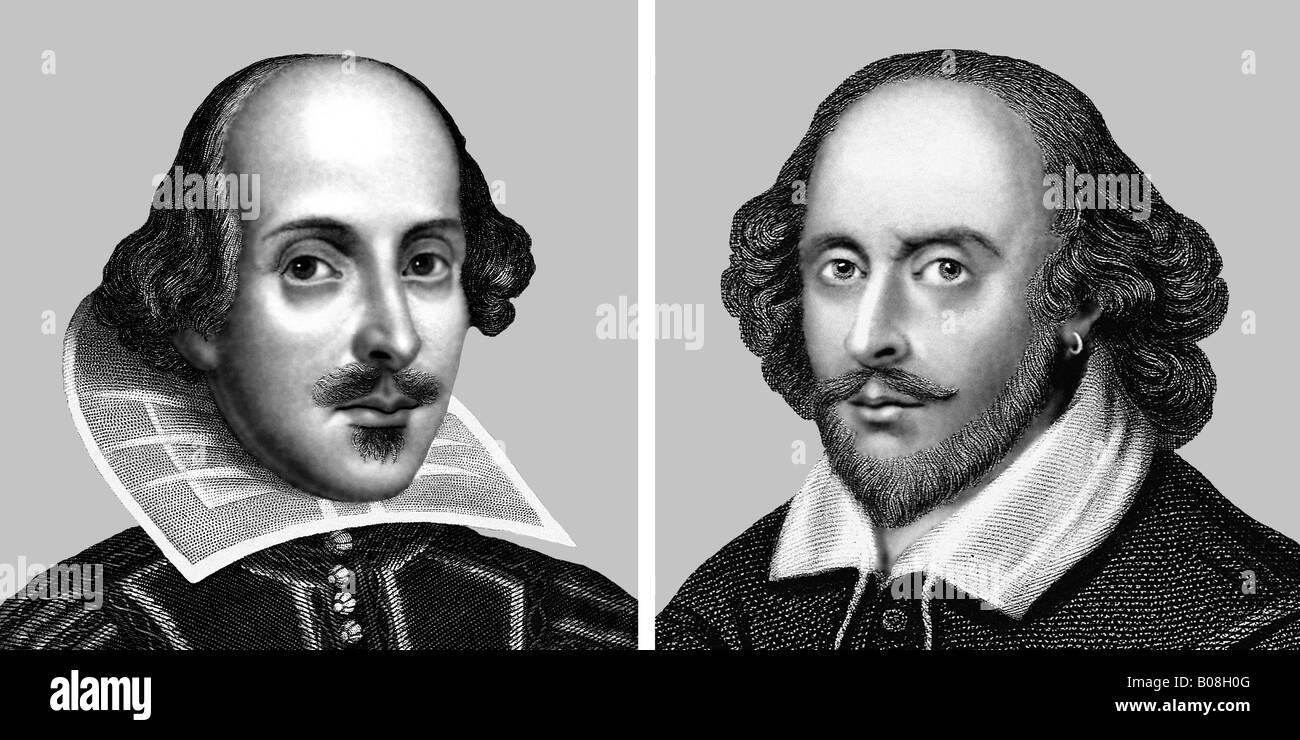 William Shakespeare 1564 1616 Two Images based on Droeshout and Chandos ...