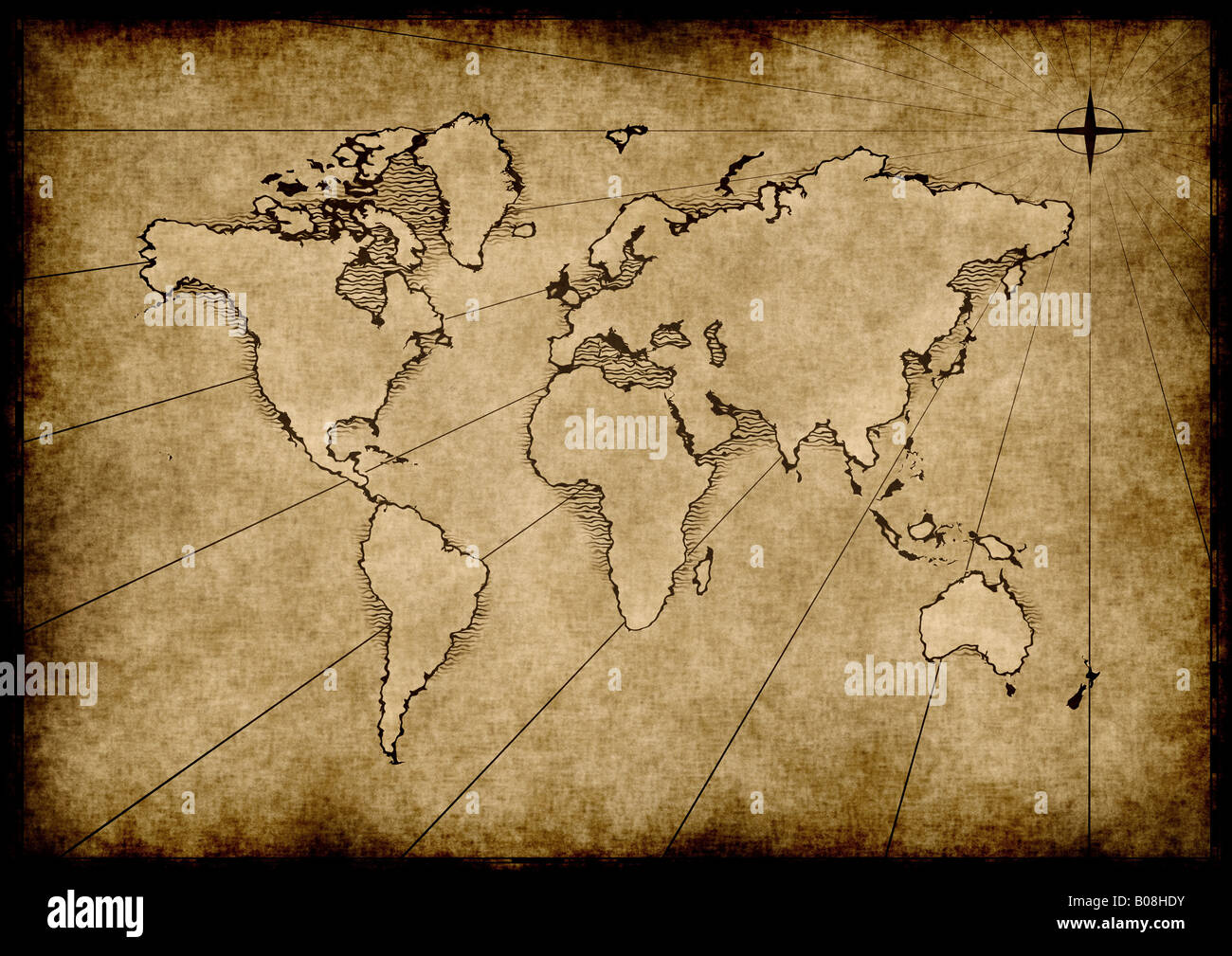 an old world map drawn onto parchment paper Stock Photo - Alamy