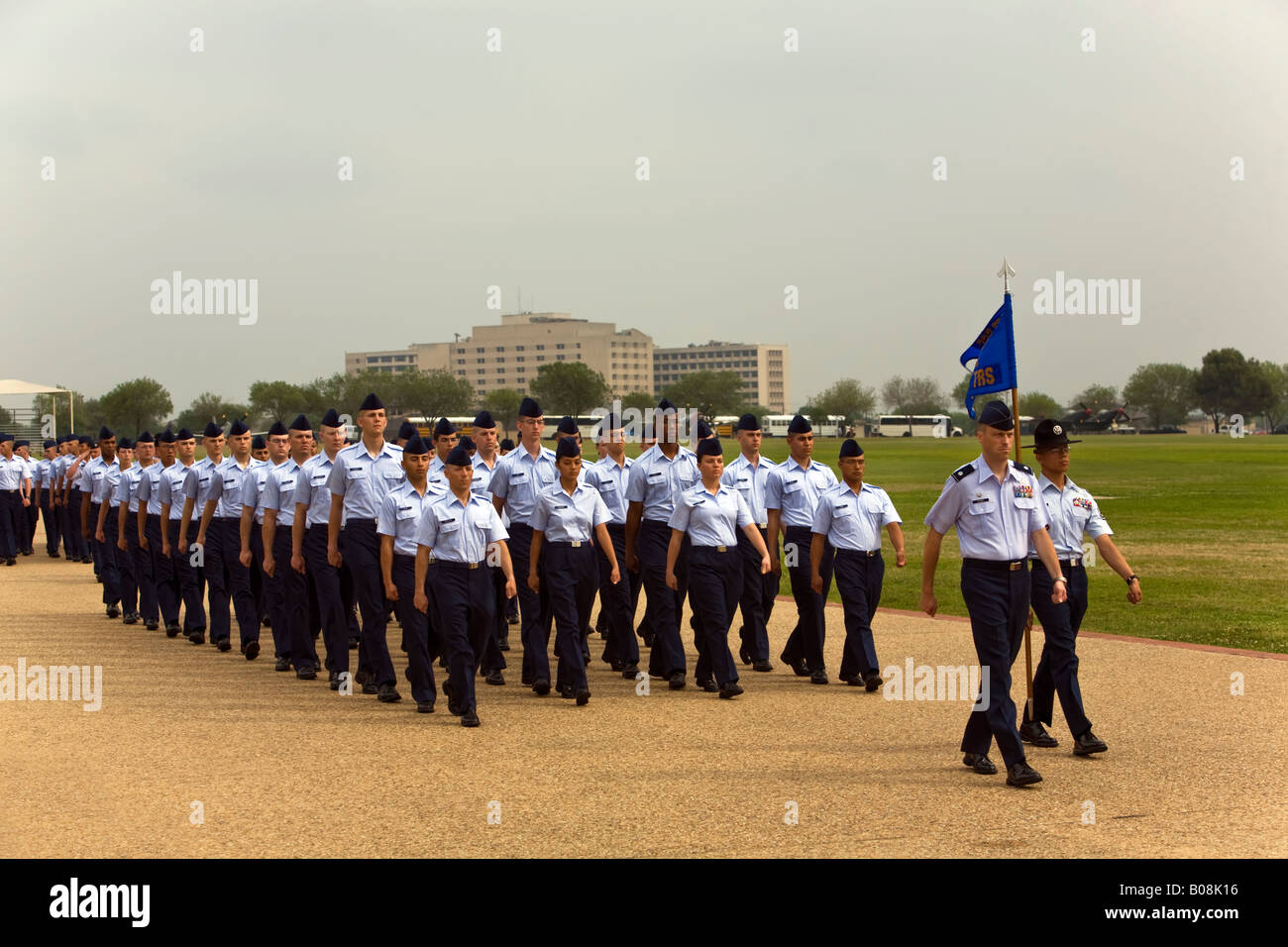 USAF Airmen in Parade in Review. Officer and NCO leading Stock Photo ...