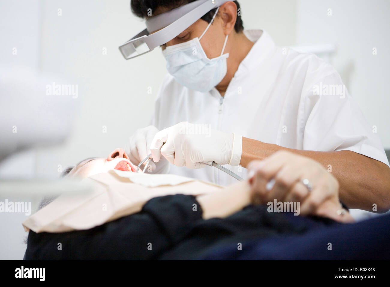 Dentist performing examination Stock Photo - Alamy