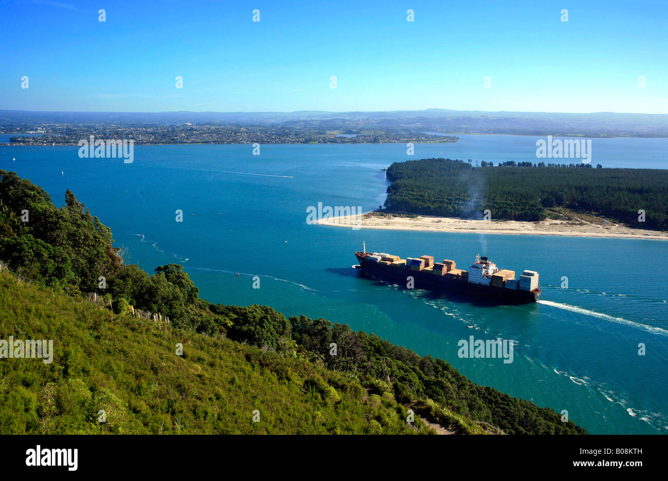 Container ship entering Tauranga Harbour at Mount Maunganui, Western ...