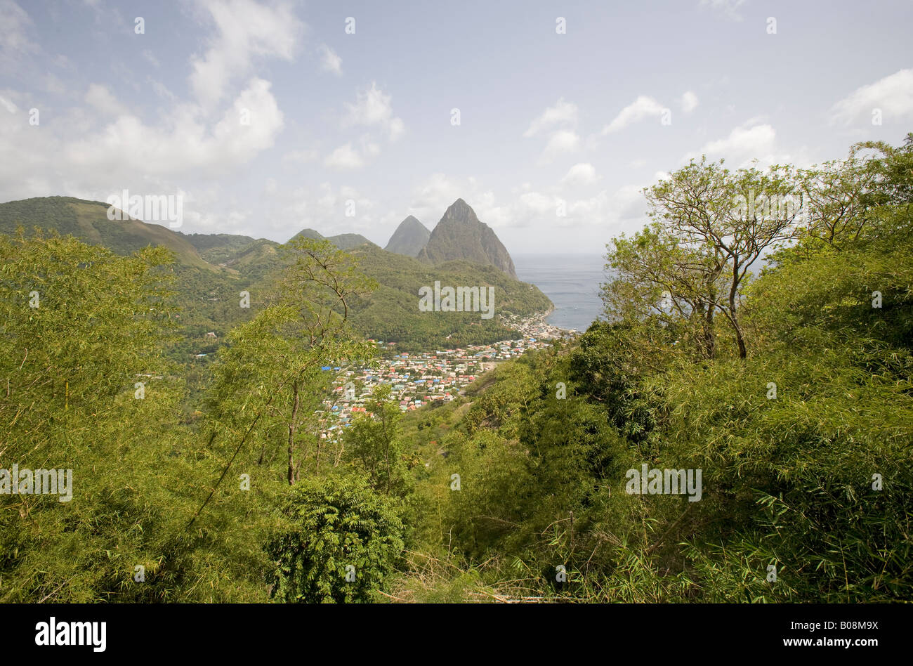 The Pitons, Soufrière, St Lucia. Caribbean Stock Photo - Alamy